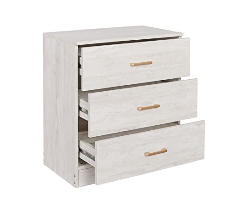 GREATMEET FATIGOS 3 Drawers Dresser Chest,Wood Dresser Storage Cabinet with Golden Handle, Flower White Cabinet for Living Room,Bedroom,Entryway