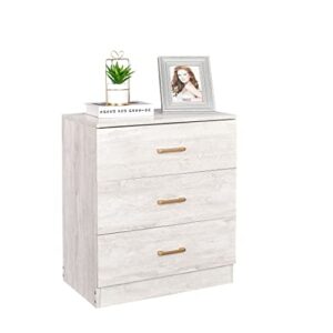 GREATMEET FATIGOS 3 Drawers Dresser Chest,Wood Dresser Storage Cabinet with Golden Handle, Flower White Cabinet for Living Room,Bedroom,Entryway