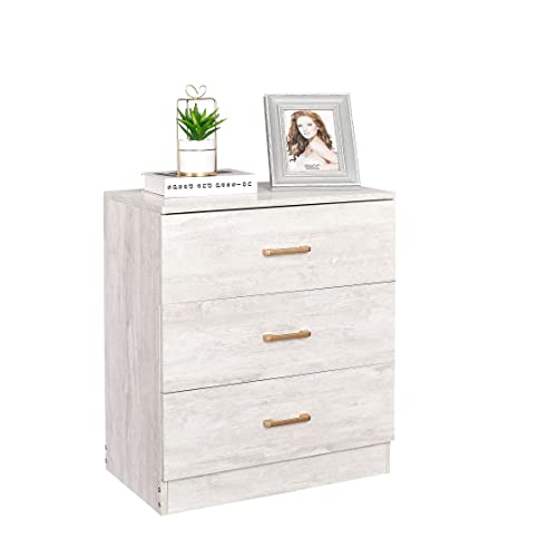 GREATMEET FATIGOS 3 Drawers Dresser Chest,Wood Dresser Storage Cabinet with Golden Handle, Flower White Cabinet for Living Room,Bedroom,Entryway