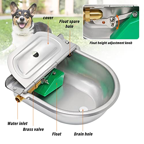 KHEARPSL Automatic Dog Water Bowl Dispenser with Brass Float Valve Livestock Waterer Water Trough Auto Fill Water Bowl for Dogs Cattle Horse Pig