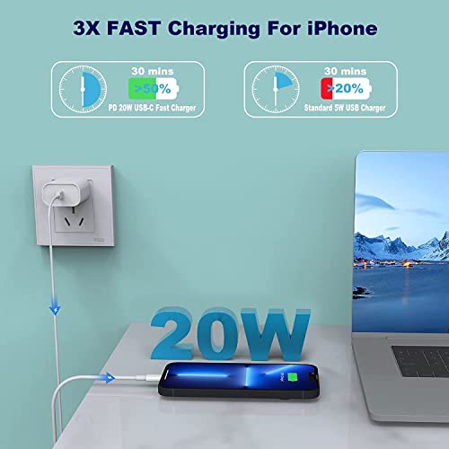 iPhone Fast Charger, 3 Pack [Apple MFi Certified] PD 20W USB C Wall Charger Block Plug with 10FT Long Type C to Lightning Fast Charging Data Sync Cable Compatible for iPhone 14 13 12 11 XS XR X 8 iPad