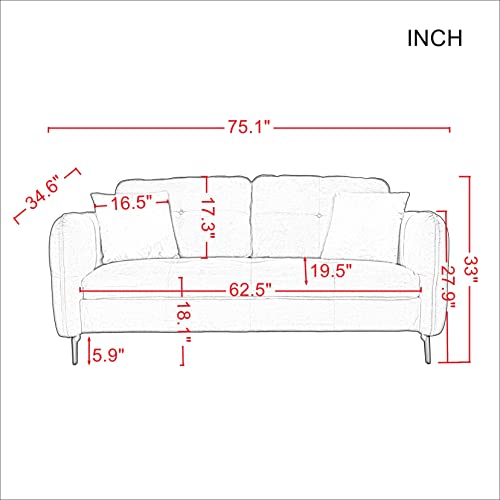 Morhome Sofas for Living Room,Pillowed Back Cushions and Arms, Durable Modern Upholstered Fabric-Navy Blue