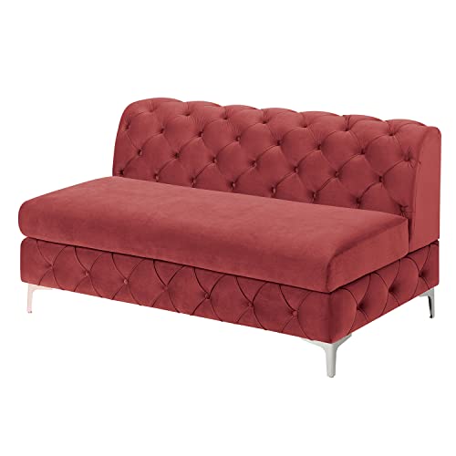 Poundex Velvet Upholstered and Button-Tufted Loveseat Love Seats, Red