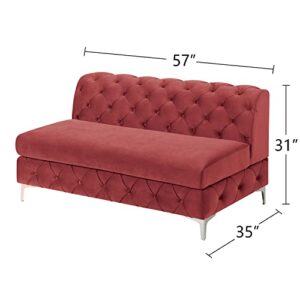 Poundex Velvet Upholstered and Button-Tufted Loveseat Love Seats, Red