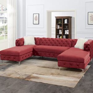 Poundex Velvet Upholstered and Button-Tufted Loveseat Love Seats, Red