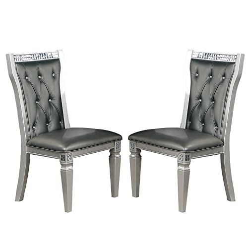 Poundex Set of 2 Dining Chair with Button Tufted, Dark Grey