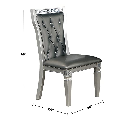 Poundex Set of 2 Dining Chair with Button Tufted, Dark Grey