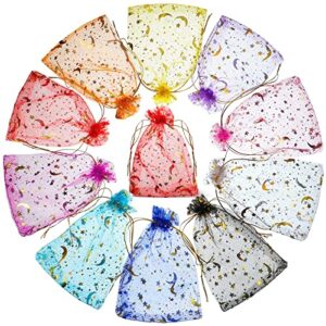 500 pcs moon bags organza bags bulk mesh jewelry bags with drawstring moon star organza bags sheer candy jewelry organza bag pouches wedding favor gift wrap bags 4 x 6 inch sachet mesh bags for party