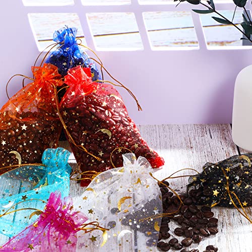 500 Pcs Moon Bags Organza Bags Bulk Mesh Jewelry Bags with Drawstring Moon Star Organza Bags Sheer Candy Jewelry Organza Bag Pouches Wedding Favor Gift Wrap Bags 4 x 6 Inch Sachet Mesh Bags for Party