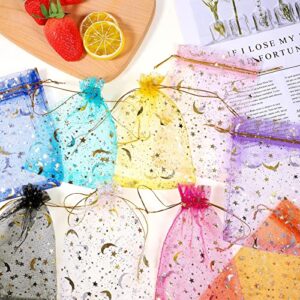 500 Pcs Moon Bags Organza Bags Bulk Mesh Jewelry Bags with Drawstring Moon Star Organza Bags Sheer Candy Jewelry Organza Bag Pouches Wedding Favor Gift Wrap Bags 4 x 6 Inch Sachet Mesh Bags for Party