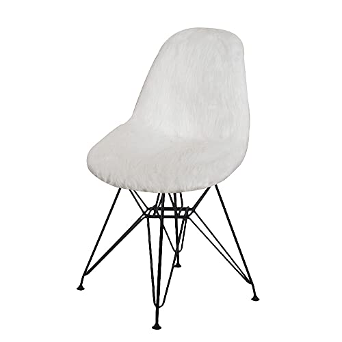 GIA Contemporary Armless Metal Legs and Removable Faux Fur Chair Cover, Set of 1, Arctic White