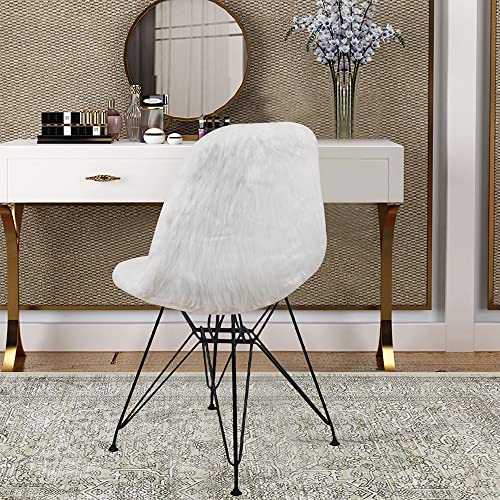 GIA Contemporary Armless Metal Legs and Removable Faux Fur Chair Cover, Set of 1, Arctic White