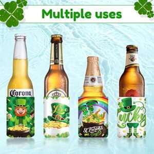 12 Pcs St. Patrick's Day Can Coolers Sleeves Lucky Green Shamrock Decoration Saint Patrick's Day Can Sleeves Congrats Beverages Soda Bottle Insulated Neoprene Cover for Irish Holiday Party Supplies