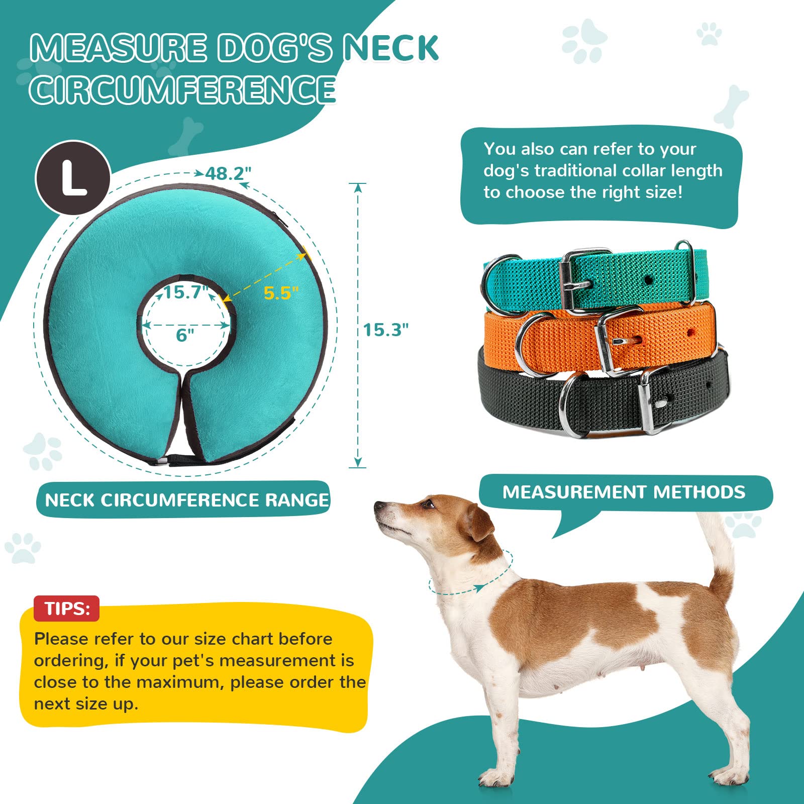 Bilibara Dog Cone Alternative After Surgery, Inflatable Recovery Collar for Dogs & Cats, Adjustable Dog E Collars, Cone for Dogs After Surgery to Stop Licking, Soft Dog Cones for Large Dogs, Teal