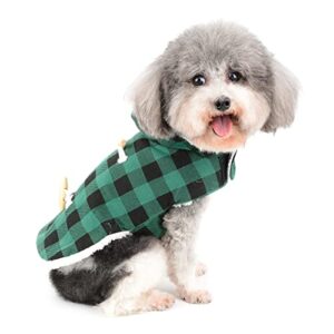 Zunea Christmas Dog Hoodie Jacket for Small Dogs Fleece Winter Coat Warm Plaid Puppy Clothes with Hood Xmas Pet Apparel Cold Weather Vest Clothing for Chihuahua Yorkie Green XS