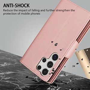 YWKJ Compatible with Samsung Galaxy S23 Ultra Case Wallet with RFID Blocking Card Slot Flip Leather Zipper with Strap Protective Phone Case for Samsung Galaxy S23 Ultra Wallet Case(Pink-6.8 inch)