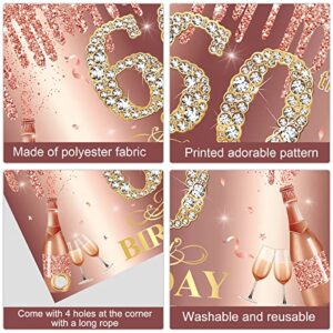 Rose Gold 60th Birthday Banner Decoration for Women, Pink Rose Gold Happy 60th Birthday Backdrop Sign Party Supplies, Sixty Years Old Birthday Photo Background Decor for Indoor Outdoor