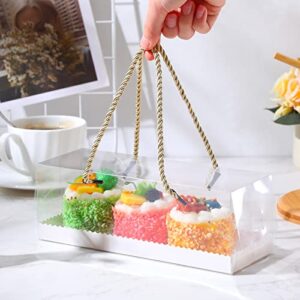 30 Pcs Clear Cupcake Boxes Bakery Cake Boxes with Handle and Paperboard Plastic Rectangular Cupcake Containers Portable Clear Gable Boxes Dessert Cookies Gift Boxes for Party Favor, 9 x 3 x 3 Inch