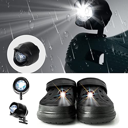 Headlights for Shoes,2Pcs Croc Headlights for Croc,Croc Lights LED Clip On for Clogs IPX6 Waterproof, Shoes Lights Charms for Dog Walking,Handy Camping,Croc Charms Suitable for Adults Kids (Black)