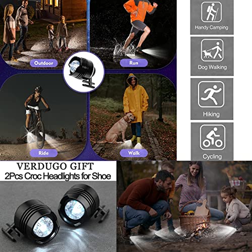 Headlights for Shoes,2Pcs Croc Headlights for Croc,Croc Lights LED Clip On for Clogs IPX6 Waterproof, Shoes Lights Charms for Dog Walking,Handy Camping,Croc Charms Suitable for Adults Kids (Black)