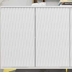 ECACAD Modern Sideboard Buffet Storage Cabinet with 4 Decorative Doors & Shelves, Kitchen Cupboard Console Cabinet with Metal Legs for Living Room, Entryway, White (55.2”L x 15.2”W x 30.8”H)