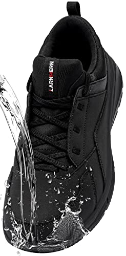 LARNMERN Non Slip Work Shoes for Men Fashion Walking Sneakers Kitchen Chef Shoe Waterproof Food Service Restaurant Slip Resistant Comfortable Leather Casual Athletic Tennis Shoes/10.5/Black