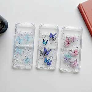 Shinymore Galaxy Z Flip 4 Clear Case, Cute Pretty Butterfly Glitter Shockproof Soft Flexible Rubber Girls Women Cover Case for Samsung Z Flip 4 (Pink)