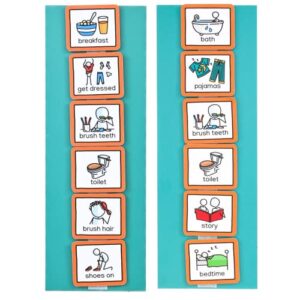 morning and bedtime routine chart by create visual aids to support routine. visual schedule or visual timetable for autism, speech and language, toddlers, preschool.