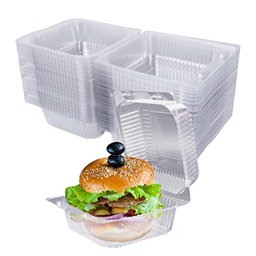 Jaojaopn 100 Pcs (5.3x 4.7 x 2.8) Disposable Clear Plastic Containers with Lids for Food, To Go Containers, Sandwich Salad Cake Slice Dessert Clamshell Take Out Clam Shell Food Containers.