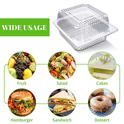 Jaojaopn 100 Pcs (5.3x 4.7 x 2.8) Disposable Clear Plastic Containers with Lids for Food, To Go Containers, Sandwich Salad Cake Slice Dessert Clamshell Take Out Clam Shell Food Containers.