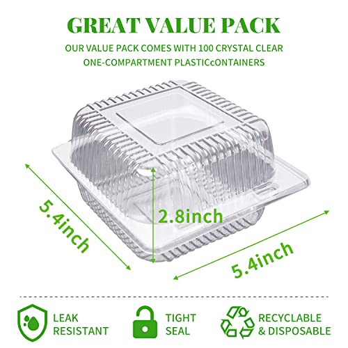 Jaojaopn 100 Pcs (5.3x 4.7 x 2.8) Disposable Clear Plastic Containers with Lids for Food, To Go Containers, Sandwich Salad Cake Slice Dessert Clamshell Take Out Clam Shell Food Containers.