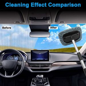 Windshield Cleaning Tool, Auto Window Cleaner, Extendable Detachable Handle with 4 Reusable and Washable Microfiber Pads, Car & Home Inside Exterior Use