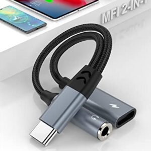 Opluz USB Type C to 3.5mm Headphone and Charger Adapter,2-in-1 USB-C to Aux Audio Jack Hi-Res DAC and Fast Charging Dongle Cable New Version