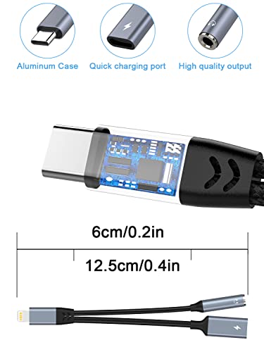 Opluz USB Type C to 3.5mm Headphone and Charger Adapter,2-in-1 USB-C to Aux Audio Jack Hi-Res DAC and Fast Charging Dongle Cable New Version