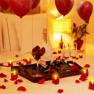 Homemory 24pcs LED Tea Lights Candles Battery Operated Romantic Heart Candles with 1000pcs Fake Red Rose Petals & 5pcs Heart Garland Banner for Valentine's Day Wedding Proposal Decorations Anniversary