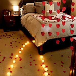 Homemory 24pcs LED Tea Lights Candles Battery Operated Romantic Heart Candles with 1000pcs Fake Red Rose Petals & 5pcs Heart Garland Banner for Valentine's Day Wedding Proposal Decorations Anniversary