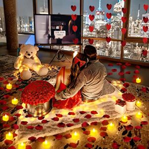 Homemory 24pcs LED Tea Lights Candles Battery Operated Romantic Heart Candles with 1000pcs Fake Red Rose Petals & 5pcs Heart Garland Banner for Valentine's Day Wedding Proposal Decorations Anniversary