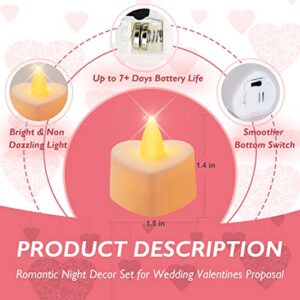 Homemory 24pcs LED Tea Lights Candles Battery Operated Romantic Heart Candles with 1000pcs Fake Red Rose Petals & 5pcs Heart Garland Banner for Valentine's Day Wedding Proposal Decorations Anniversary