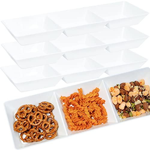 Youngever 4 Pack Stackable Serving Trays, Compartment Plastic Serving Trays, Serving Platters for Party, 15 inch x 5 inch (White)