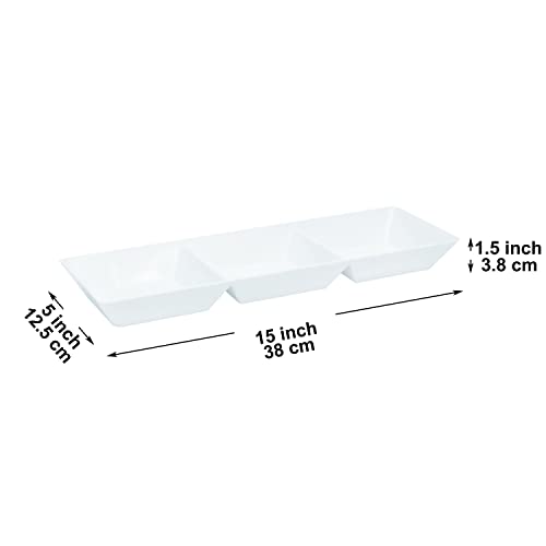 Youngever 4 Pack Stackable Serving Trays, Compartment Plastic Serving Trays, Serving Platters for Party, 15 inch x 5 inch (White)