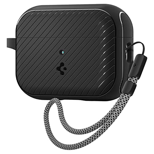 Spigen AirPods Pro 2nd Generation Mag Armor (Mag Fit) Case and Lanyard Strap Designed for AirPods Pro 2 (2022) MagSafe Compatible - Black