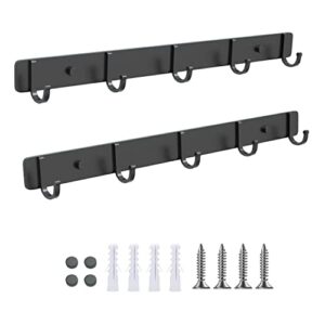 funvalley surperfect coat rack wall mounted 2 packs,heavy duty metal hook rack with 5 hooks kitchen bathroom storage organizer hanger for coat bag hat black