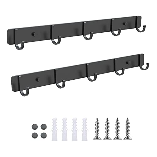 Funvalley Surperfect Coat Rack Wall Mounted 2 Packs,Heavy Duty Metal Hook Rack with 5 Hooks Kitchen Bathroom Storage Organizer Hanger for Coat Bag Hat Black