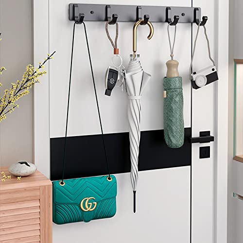 Funvalley Surperfect Coat Rack Wall Mounted 2 Packs,Heavy Duty Metal Hook Rack with 5 Hooks Kitchen Bathroom Storage Organizer Hanger for Coat Bag Hat Black