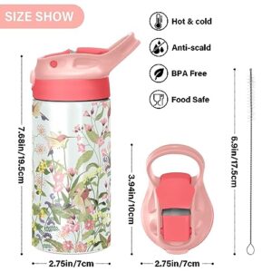 Kigai Hummingbirds Kids Water Bottle, Insulated Stainless Steel Water Bottles with Straw Lid, 12 oz BPA-Free Leakproof Duck Mouth Thermos for Boys Girls