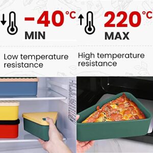 WIDELUCK Pizza Leftover Storage Container with 2 Pizza Trays,Reusable Pizza Slicone Storage Container,Silicone Hardness Shore A 70° Withstand Temperature in -40~200℃ (Yellow&green)