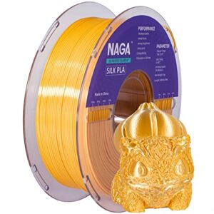 naga shiny silk pla filament, high gloss metal 3d printer filament, 1kg spool(2.2lbs), dimensional accuracy +/- 0.02 mm, 1.75mm (silk gold)