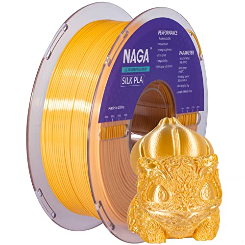 NAGA Shiny Silk PLA Filament, High Gloss Metal 3D Printer Filament, 1kg Spool(2.2lbs), Dimensional Accuracy +/- 0.02 mm, 1.75mm (Silk Gold)