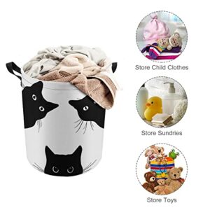 Laundry Hamper Curious Black Cat Fabric Storage Basket Round Collapsible Lovely Cats Laundry Baskets with Drawstring Closure for Bedroom Living Room Bathroom