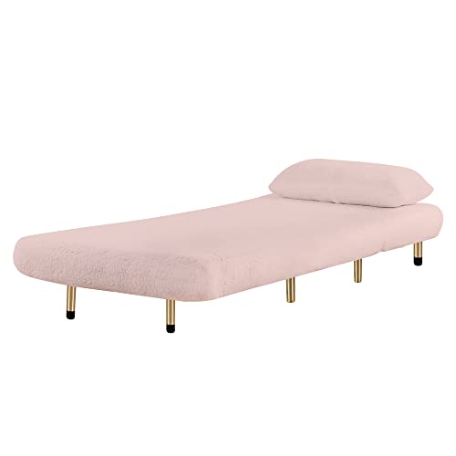 GIA Tri-Fold Convertible Sherpa Sofa Bed Chair with Removable Pillow and Legs, Set of 2, Pink